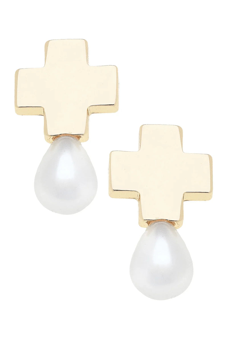 PREORDER 3/17: Edith Square Cross Pearl Drop Earrings in Ivory – Canvas ...
