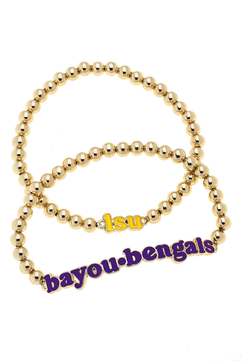 LSU Tigers Slogan Ball Bead Bracelet Set of 2 in Purple/Shiny Gold ...