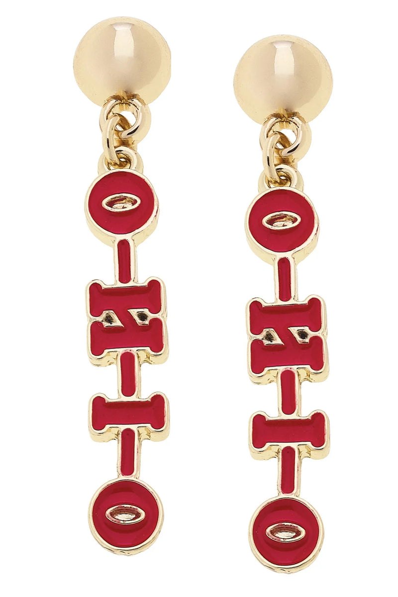 Ohio State Buckeyes Slogan Earrings in Red/Shiny Gold – Canvas Style