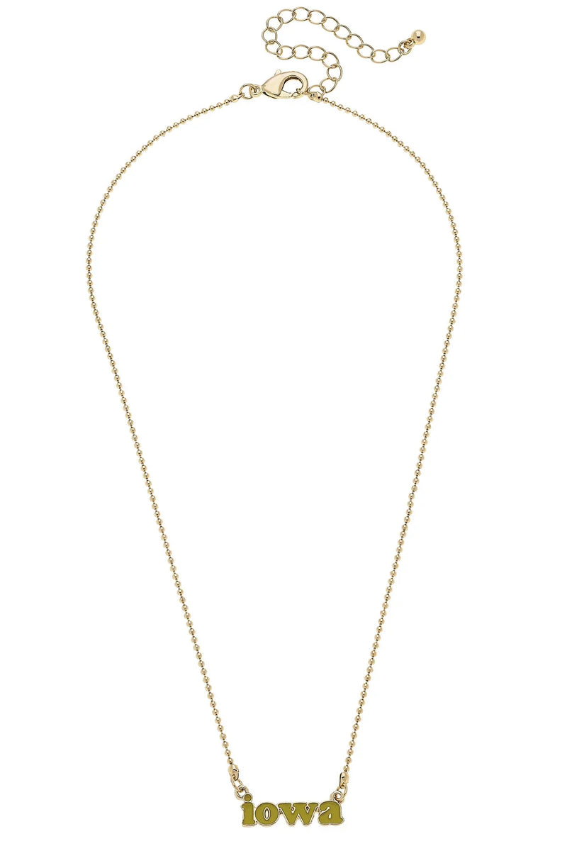 Iowa Hawkeyes Slogan Necklace in Yellow/Shiny Gold – Canvas Style
