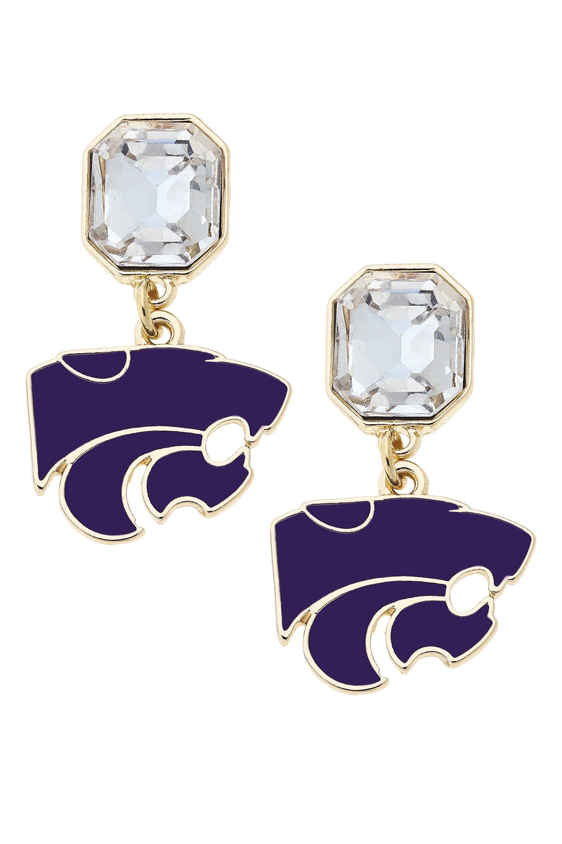 Kansas State Wildcats Rhinestone Enamel Logo Earrings in Shiny Gold ...