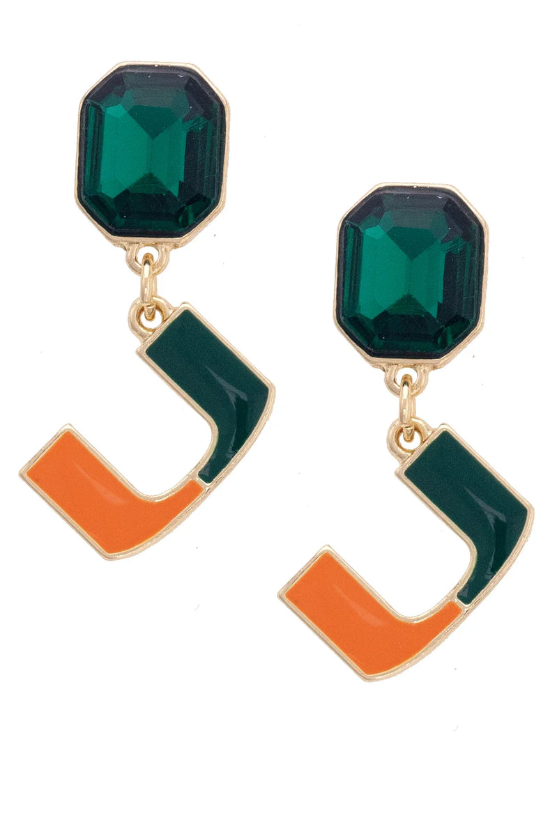 Miami Hurricanes Rhinestone Enamel Logo Earrings in Shiny Gold – Canvas ...