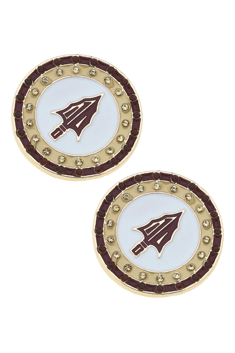 Florida State Seminoles Pave Disc Stud Earrings in Garnet/Black/White ...
