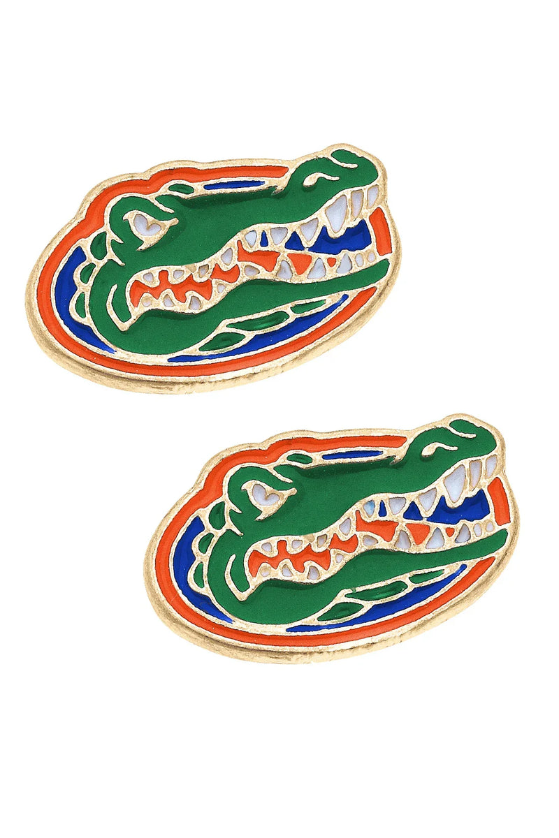Florida Gators Enamel Logo Stud Earrings in Shiny Gold – Canvas Style