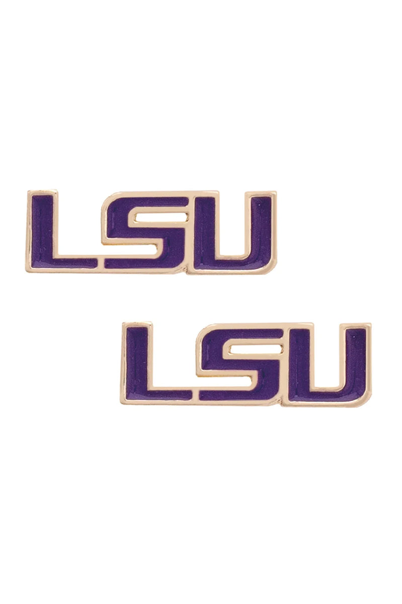 LSU Tigers Enamel Logo Stud Earrings in Shiny Gold – Canvas Style
