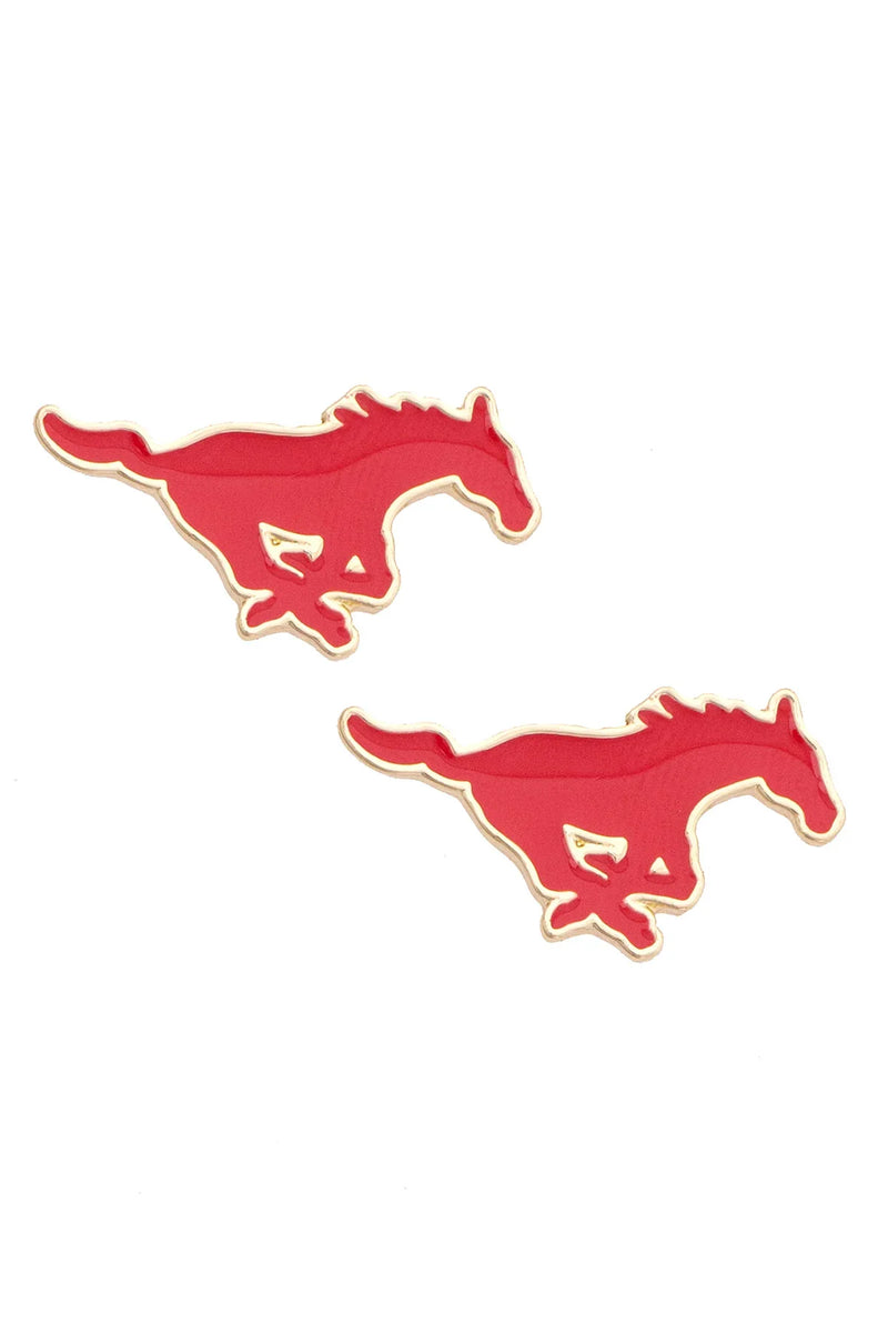 SMU Mustangs Enamel Logo Stud Earrings in Shiny Gold – Canvas Style