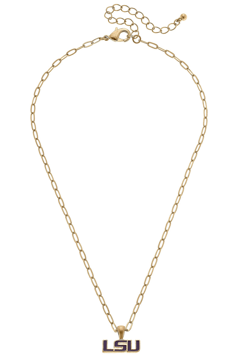 LSU Tigers Enamel Pendant Necklace in Shiny Gold – Canvas Style