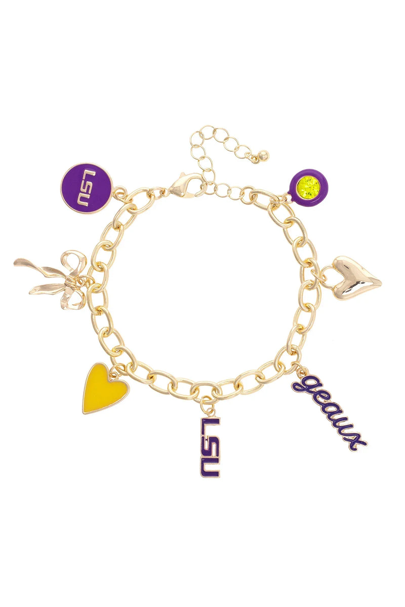 LSU Tigers Enamel Icons Charm Bracelet in Shiny Gold – Canvas Style