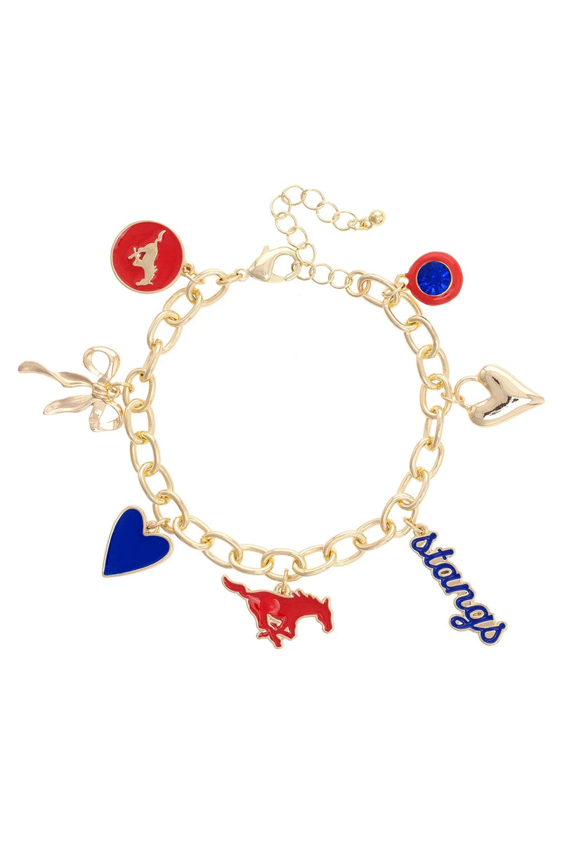 SMU Mustangs Enamel Icons Charm Bracelet in Shiny Gold – Canvas Style