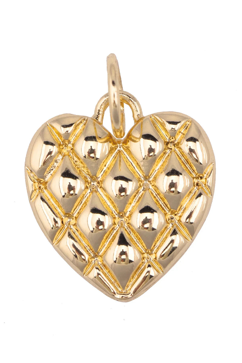 Quilted Heart Charm in Shiny Gold – Canvas Style
