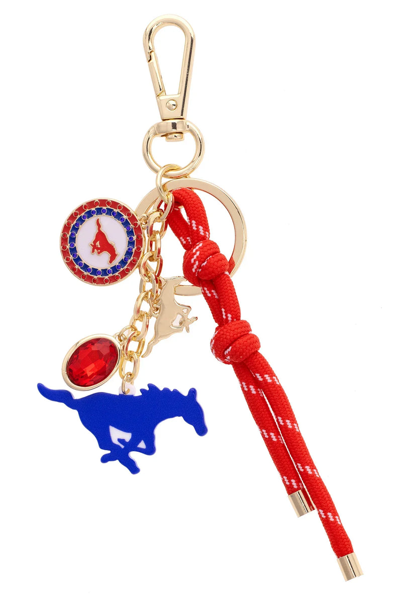 SMU Mustangs Cluster Bag Charm in Red & Shiny Gold – Canvas Style