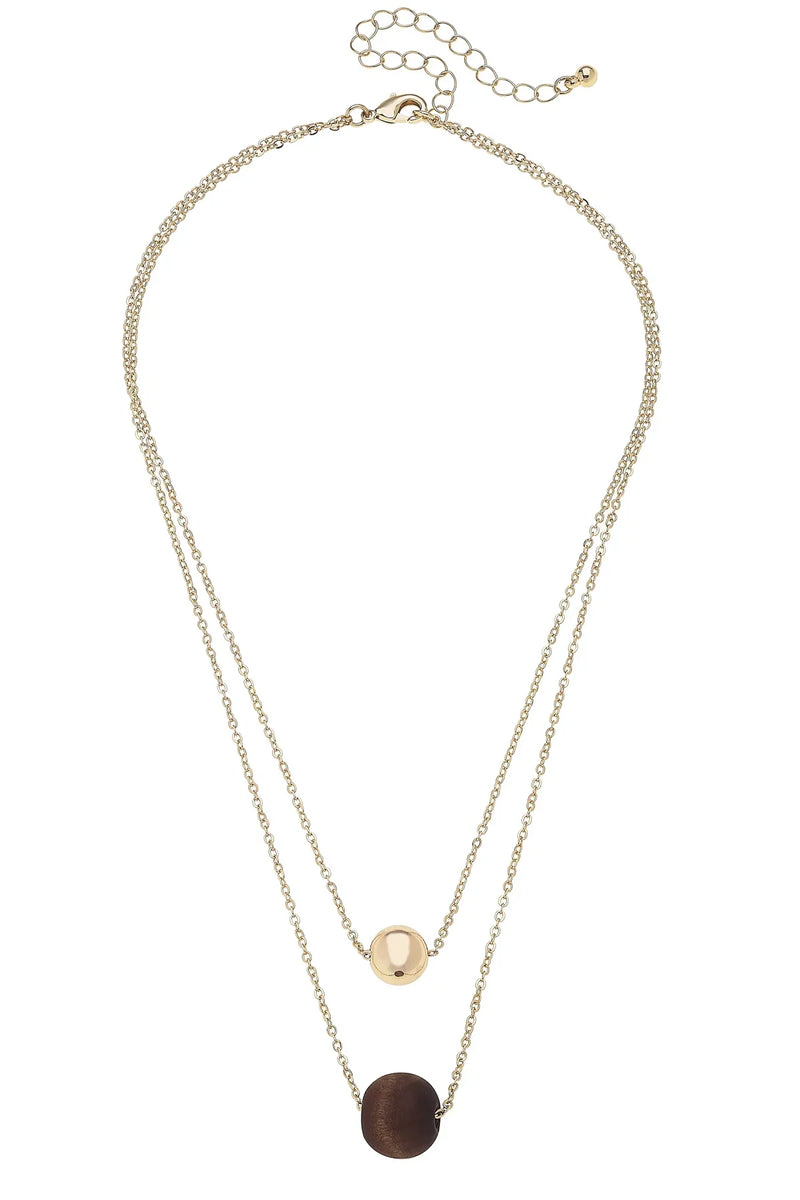 Icon 2-Row Layered Wood Bead Necklace in Shiny Gold – Canvas Style