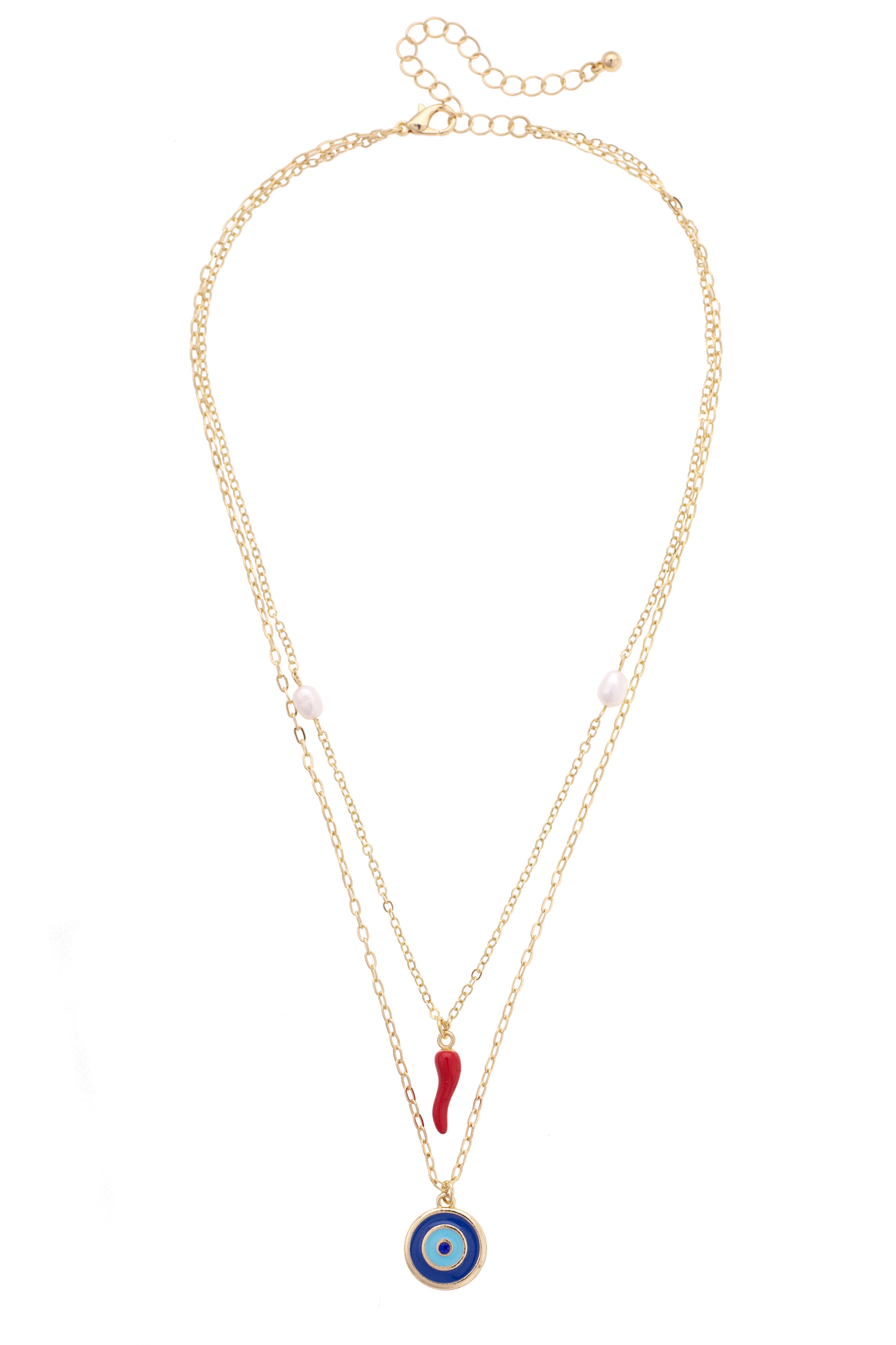 Kako Mati Evil Eye Layered Necklace in Shiny Gold – Canvas Style