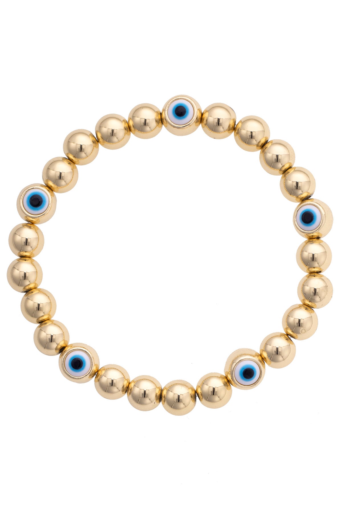 Evil Eye Ball Bead Stretch Bracelet in Shiny Gold – Canvas Style