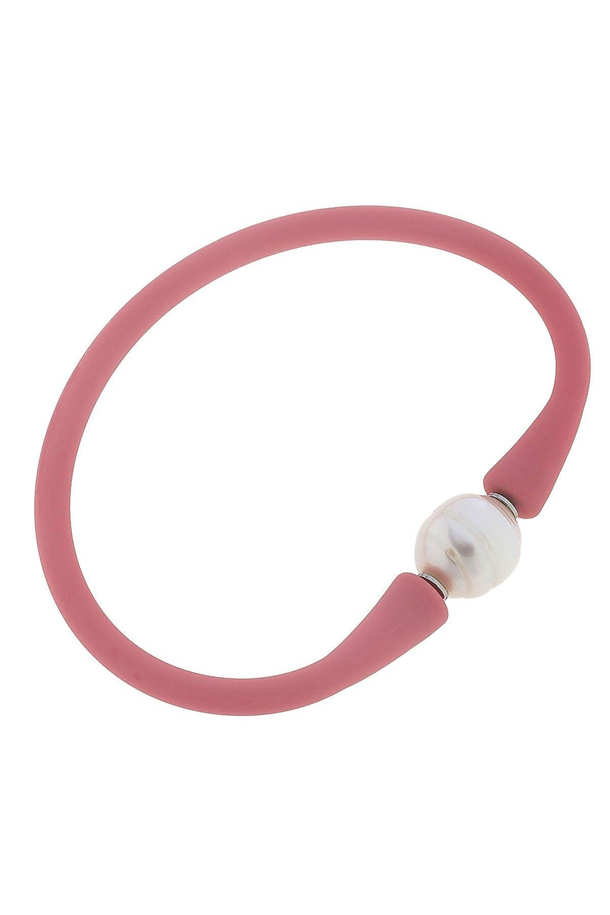Bali Freshwater Pearl Silicone Bracelet in Pink Canvas Style