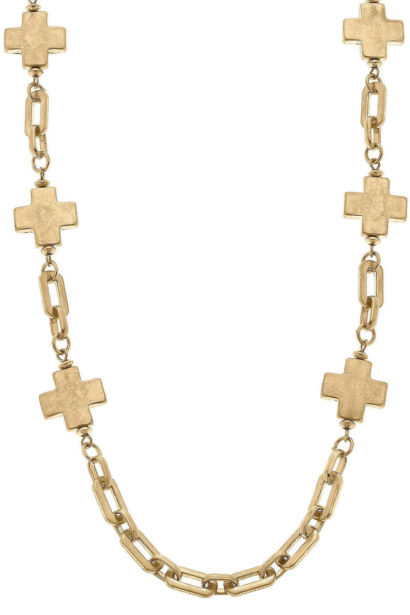 Edith Square Cross Station Necklace in Worn Gold – Canvas Style