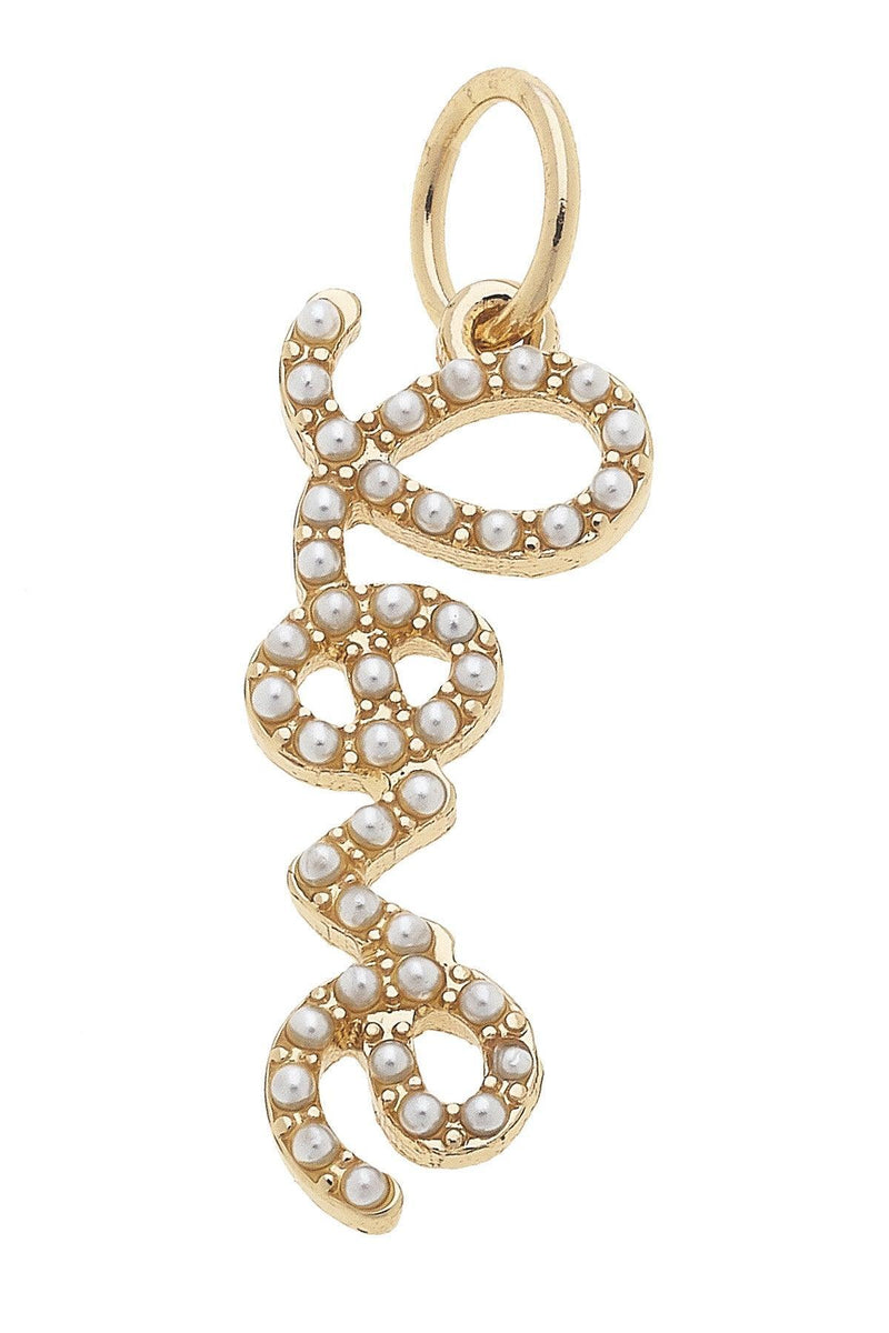 "Love" Pearl Studded Script Charm in Ivory – Canvas Style