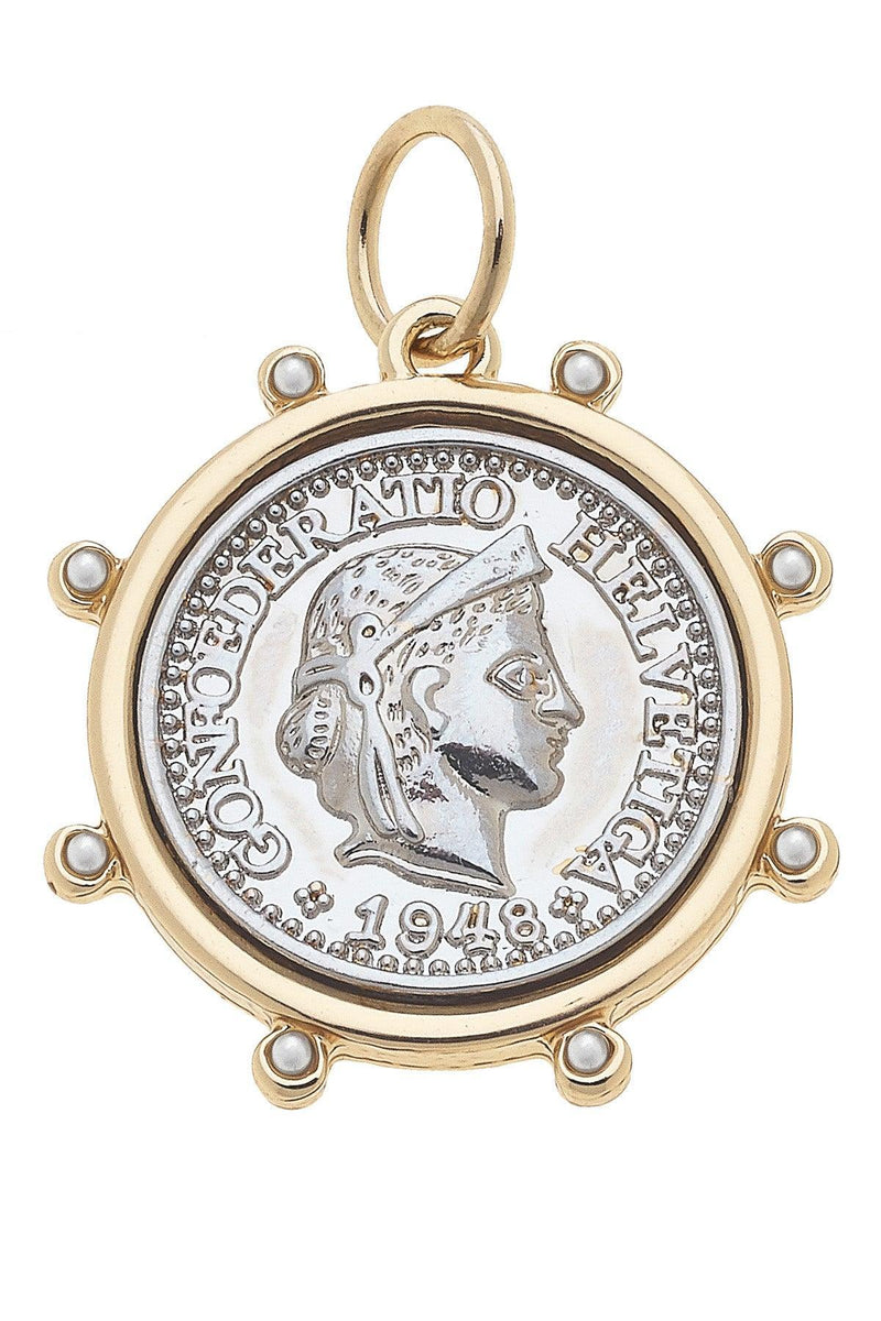 Pearl Studded Coin Charm in Shiny Two Tone – Canvas Style