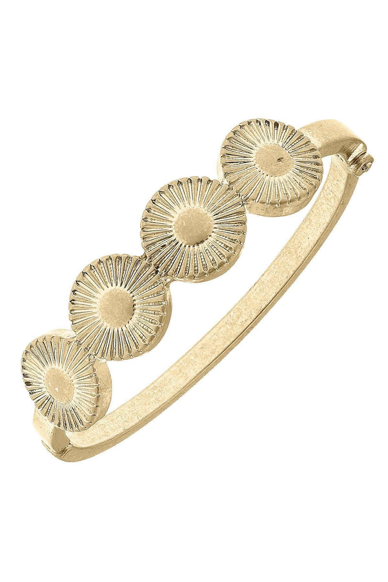 Sienna Fluted Metal Disc Hinge Bangle in Worn Gold – Canvas Style