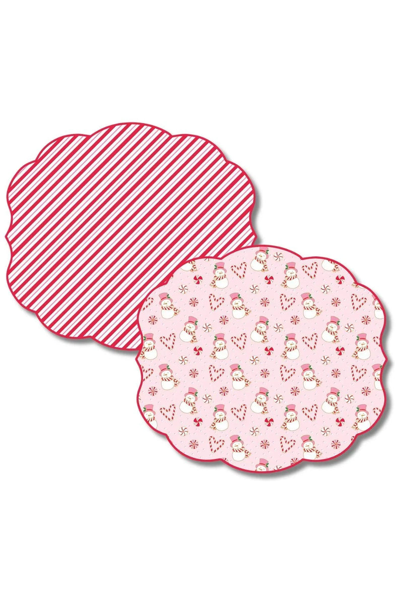 Snowman Candy Cane Stripe Double-Sided Paper Placemats (Set of 12 ...